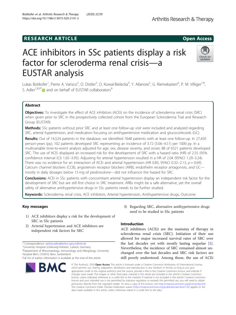 ACE Inhibitors in SSc Patients Display a Risk Factor for Scleroderma ...