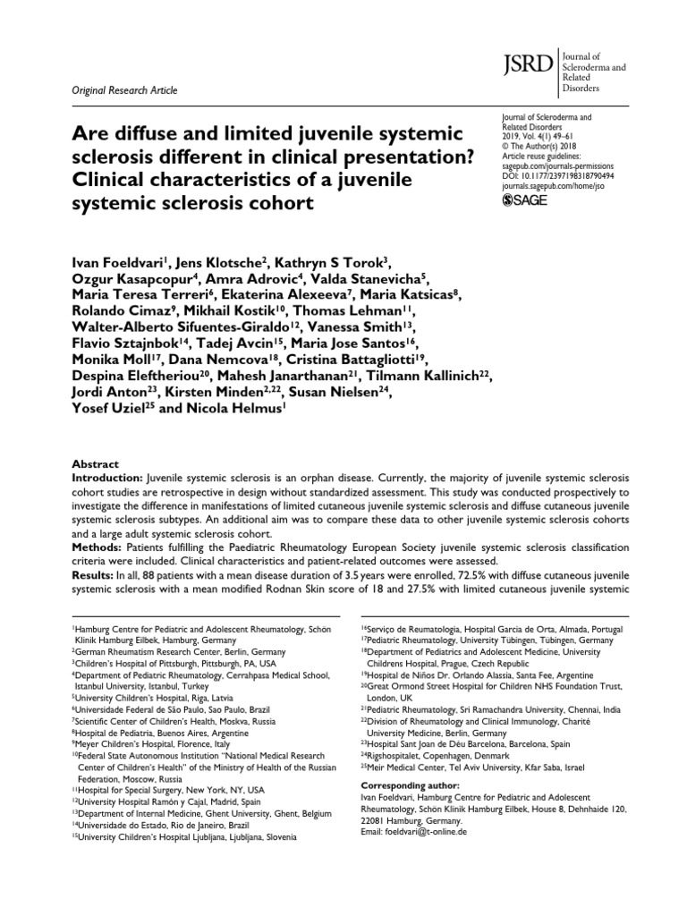 Are Diffuse and Limited Juvenile Systemic Sclerosis Different in Clinical Presentation? Clinical ...