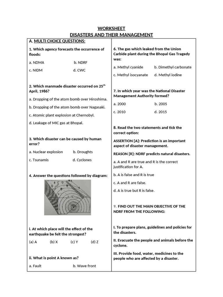 Worksheet - Disaster and Their Management | PDF | Natural Disasters ...