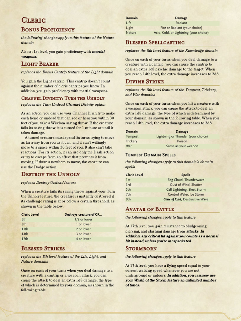 Cleric, Wizard, Rogue, Fighter Class Changes | PDF