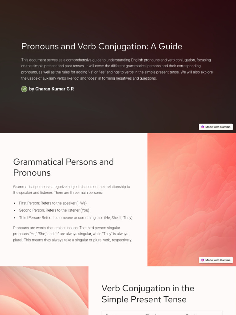 Pronouns and Verb Conjugation a Guide | PDF | Grammatical Number ...