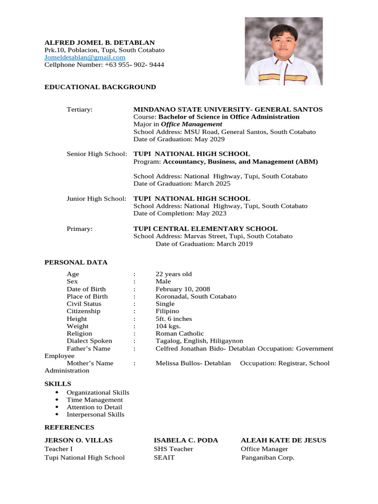 Alfred Jomel Detablan Resume | PDF