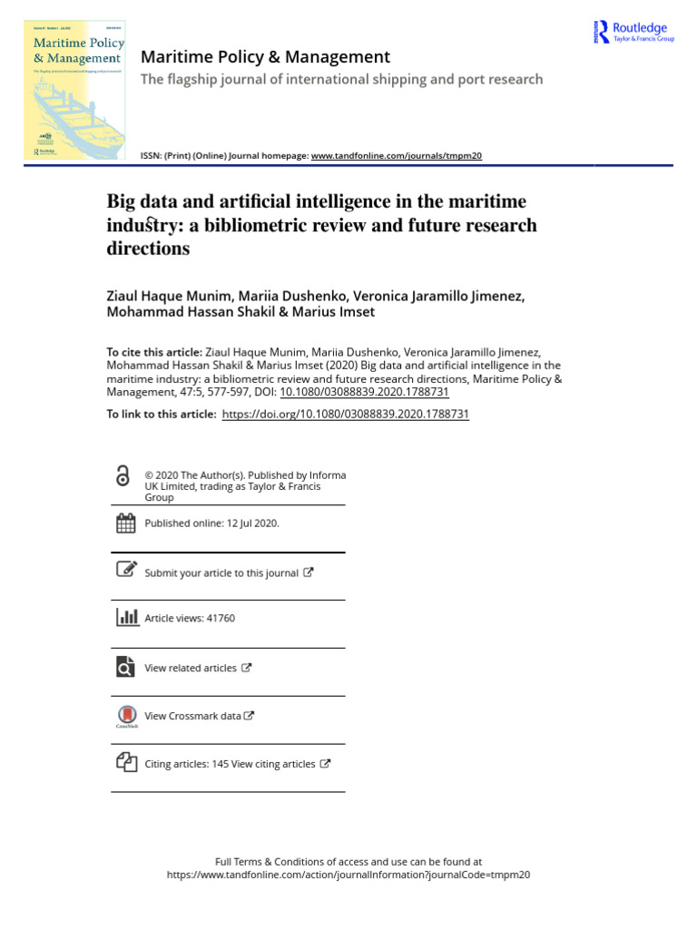 Big data and artificial intelligence in the maritime industry a ...
