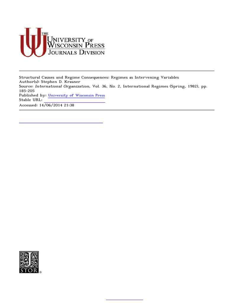 3-Krasner, Regimes as intervening variables | PDF | Hegemony | Economics