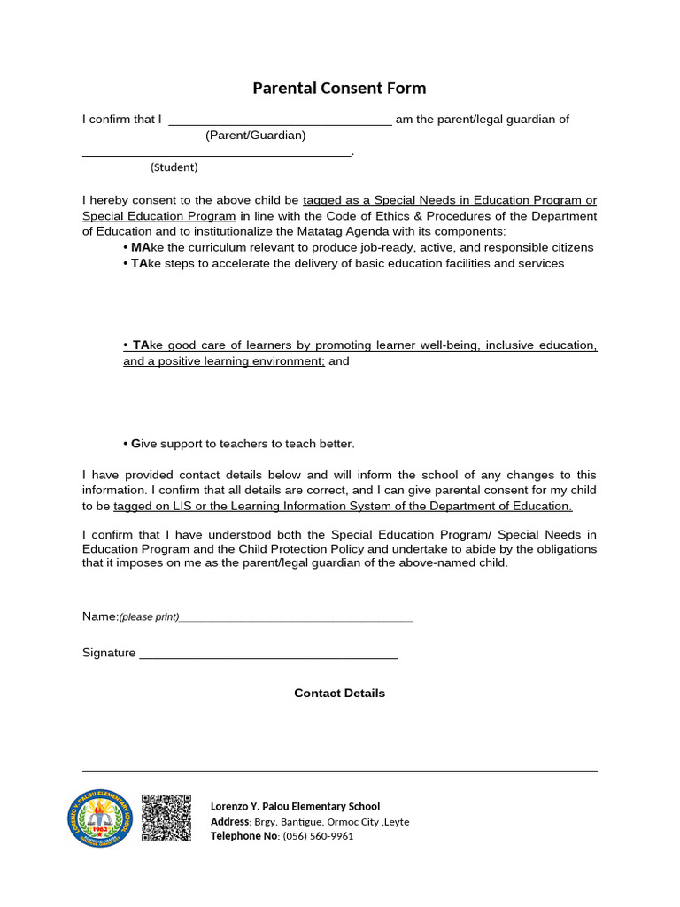 Parental Consent TAG LIS | PDF | Learning