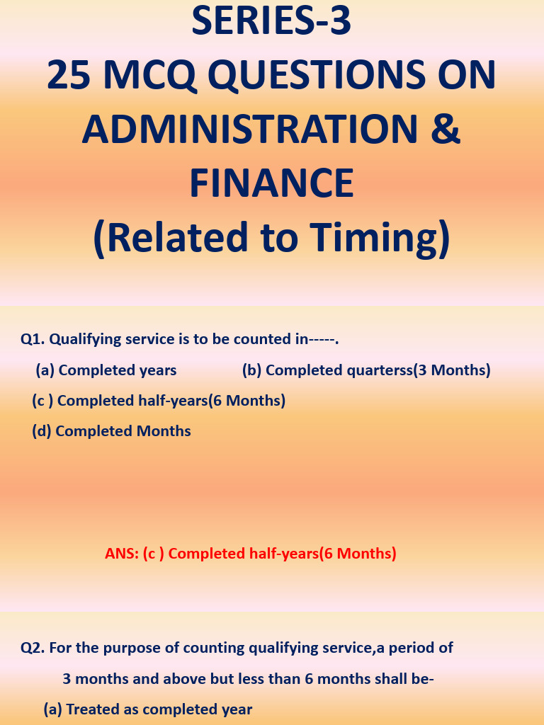 25 MCQs on Administration & Finance | PDF | Pension