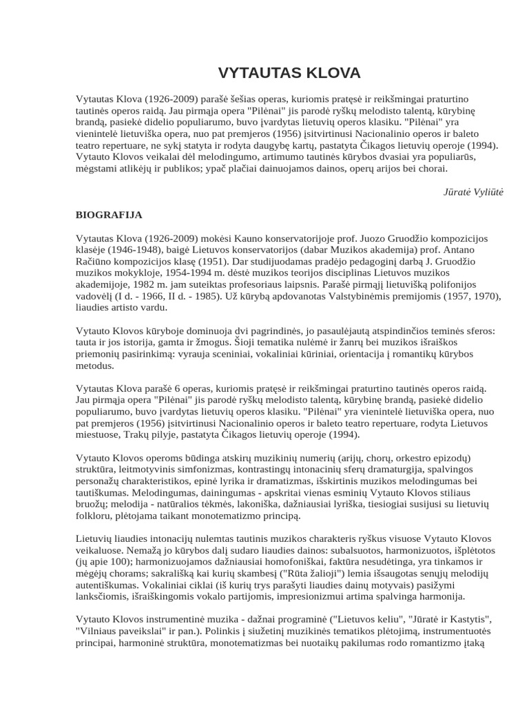 VYTAUTAS KLOVA Info | PDF