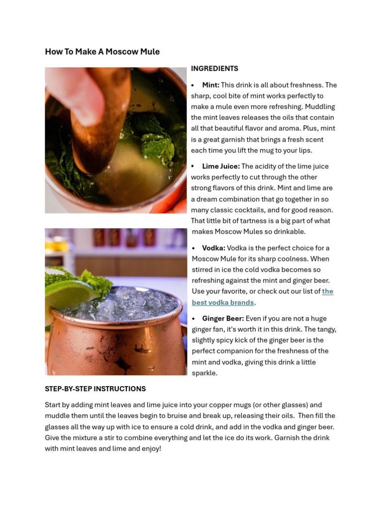 How To Make A Moscow Mule | PDF | Alcoholic Drinks | Mixed Drinks