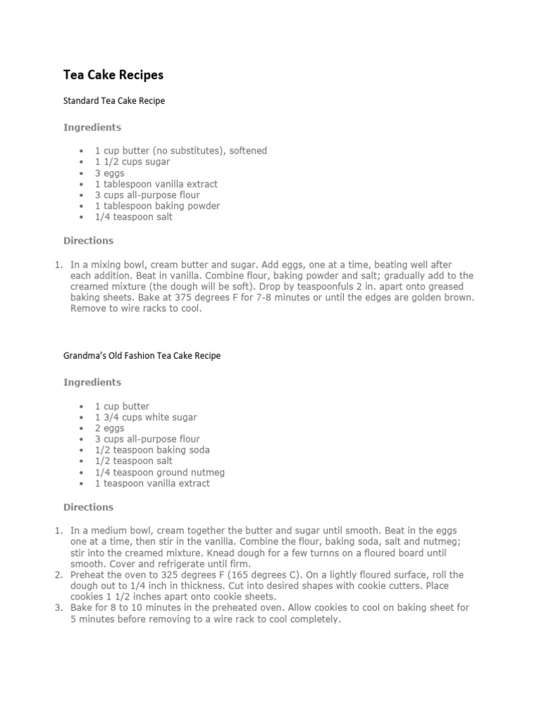 Tea Cake Recipes | PDF