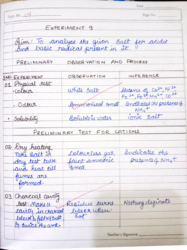 Exp No 1 Salt Analysis Ammonium Chloride 1 | PDF