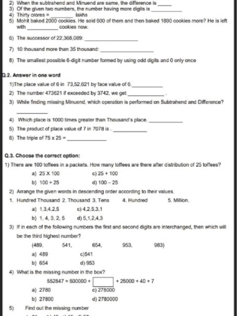 class 5 practice questions mathematics | PDF