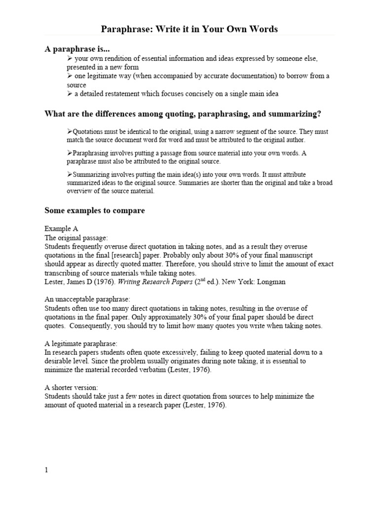 Paraphrasing_exercise | PDF | Verb | Adjective