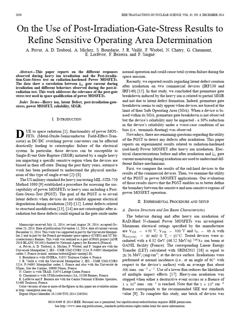 Post Heavy-Ion Irradiation Gate Stress TNS2014 | PDF | Mosfet | Field ...