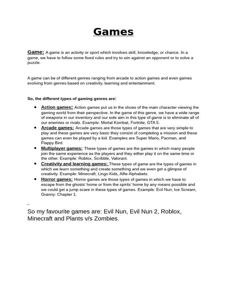 Types of Video Game Genres Explained | PDF