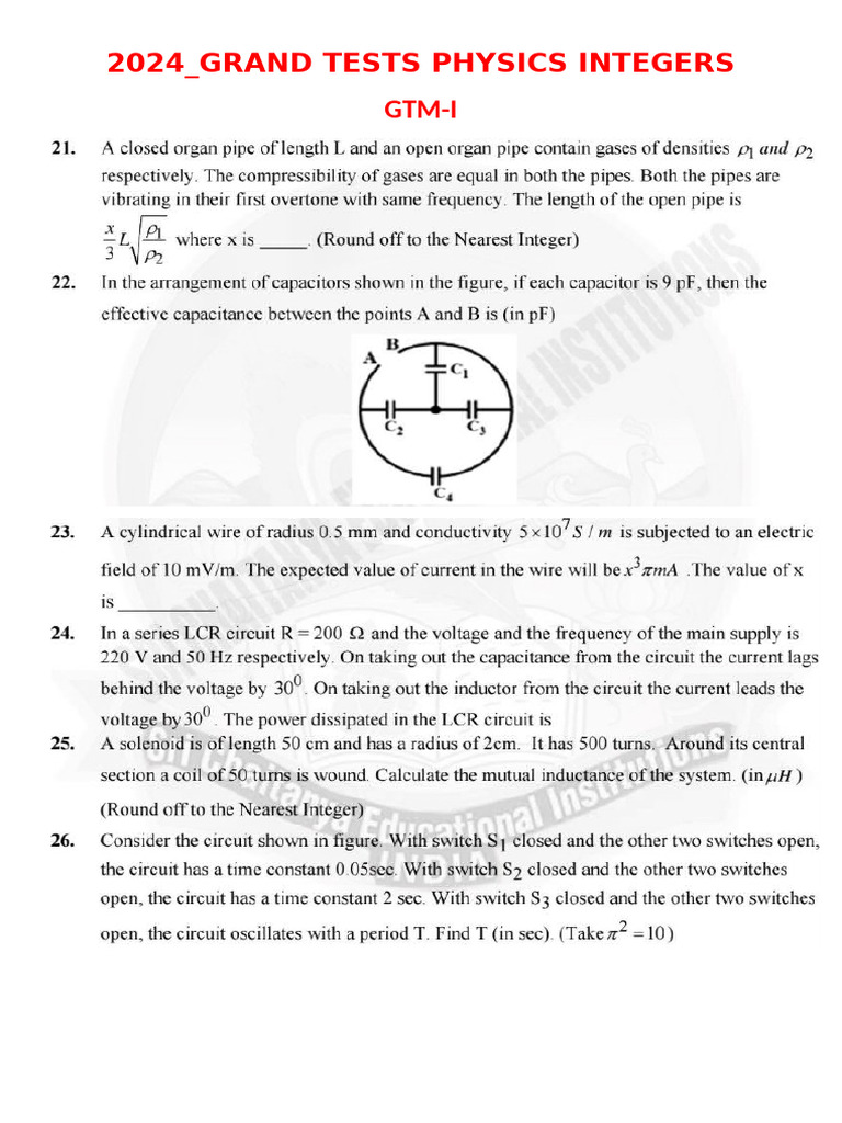 2024 Physics Grand Tests Keys | PDF