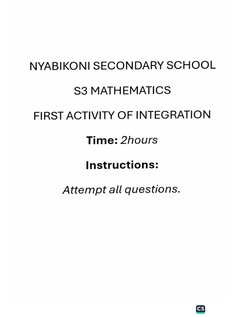 s.3 Mathematics First Activity of Integration | PDF
