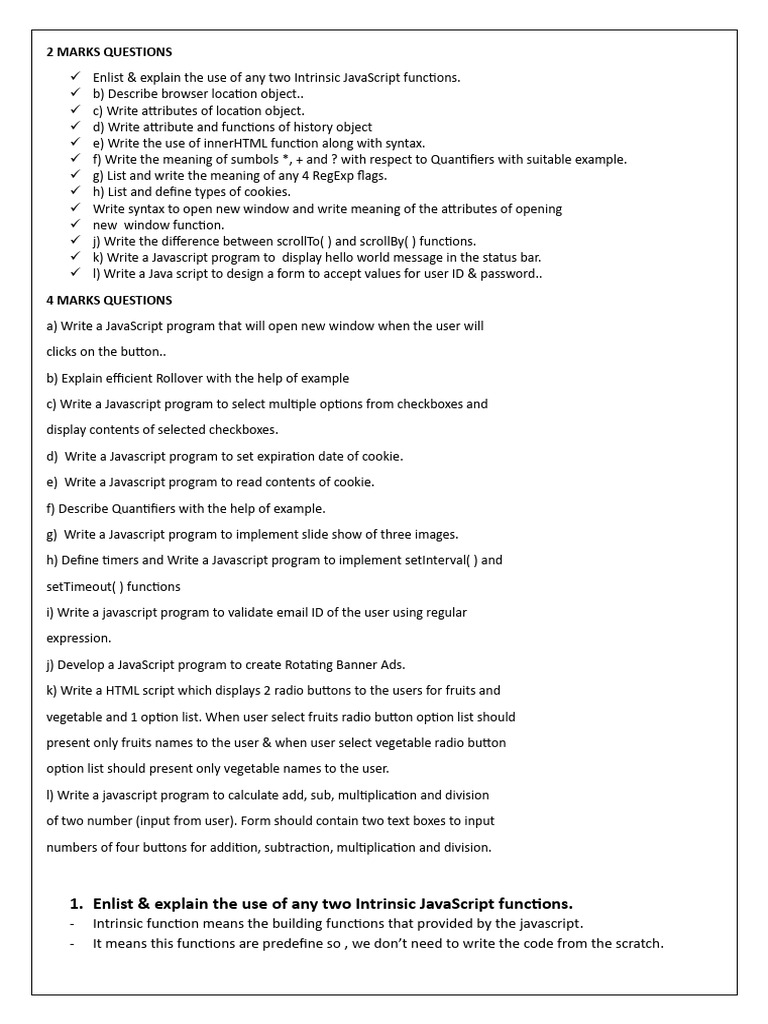 Question Bank Answer For 2 Marks | PDF | Http Cookie | Java Script