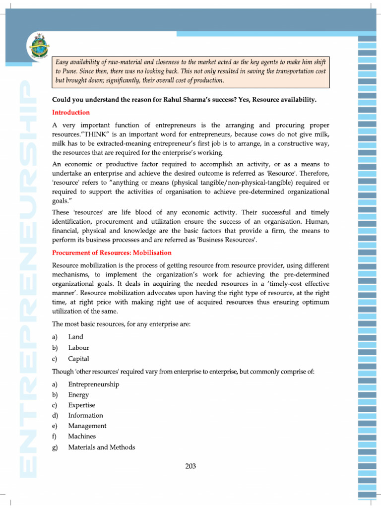 Entrepreneurship Last Chapter Class 11 Cbse | PDF