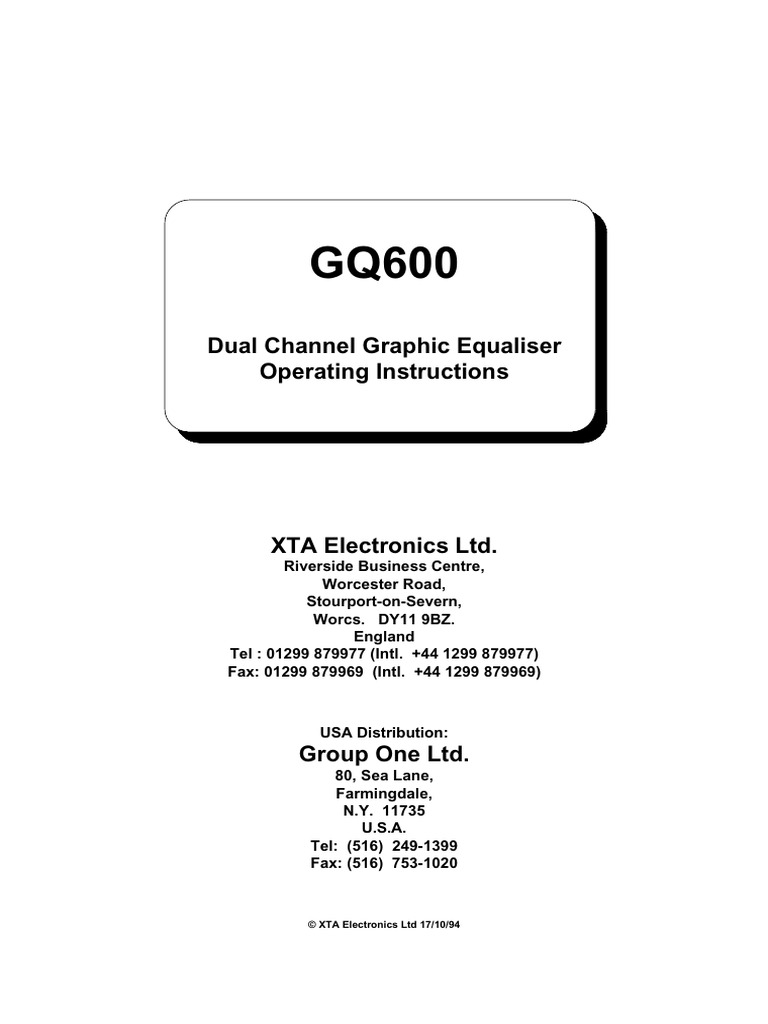 GQ600 Dual Channel Graphic Equaliser Operating Instructions XTA ...