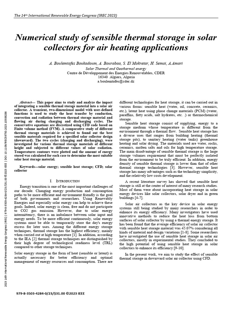 Numerical study of sensible thermal storage in solar collectors for air ...