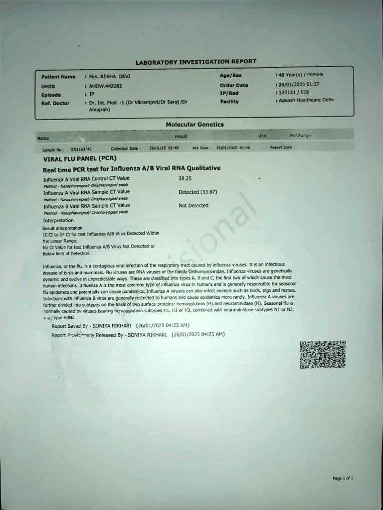 Influenza Viral Test Report | PDF | Influenza | Influenza A Virus