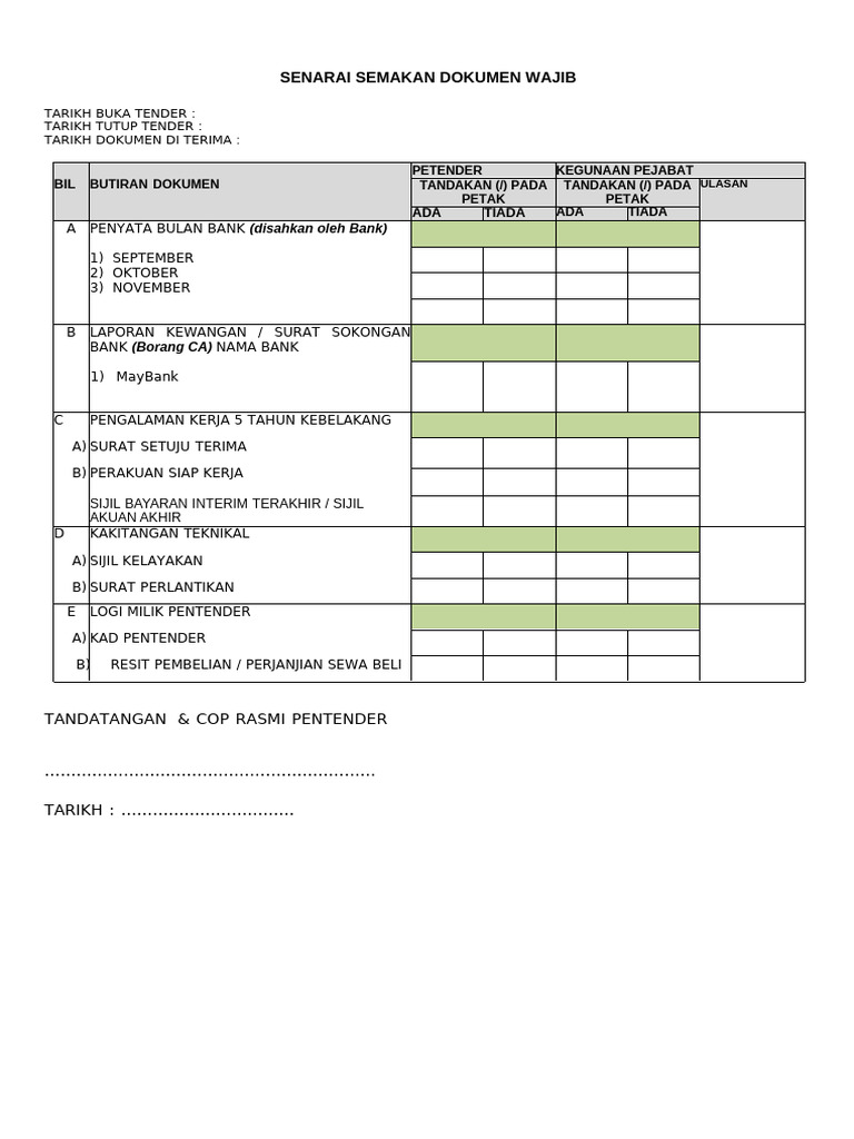 Dokumen A - Senarai Semakan Dokumen Wajib Abor The Real Otw Siap | PDF