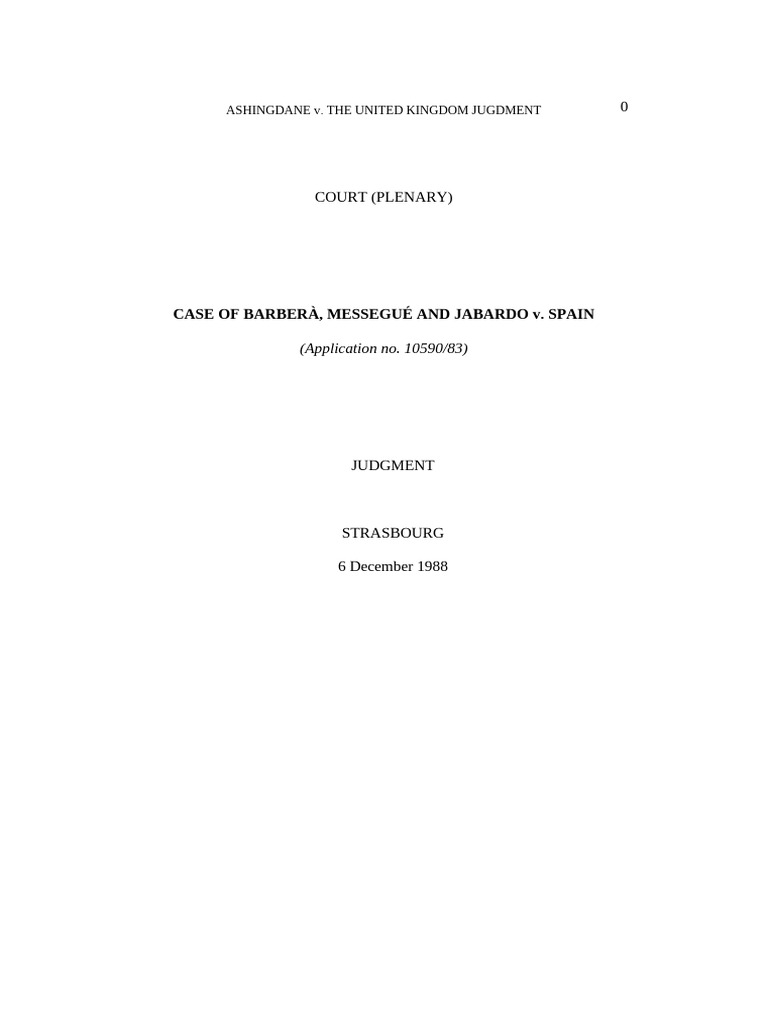 CASE OF BARBERÀ, MESSEGUÉ AND JABARDO v. SPAIN | PDF | Judgment (Law ...