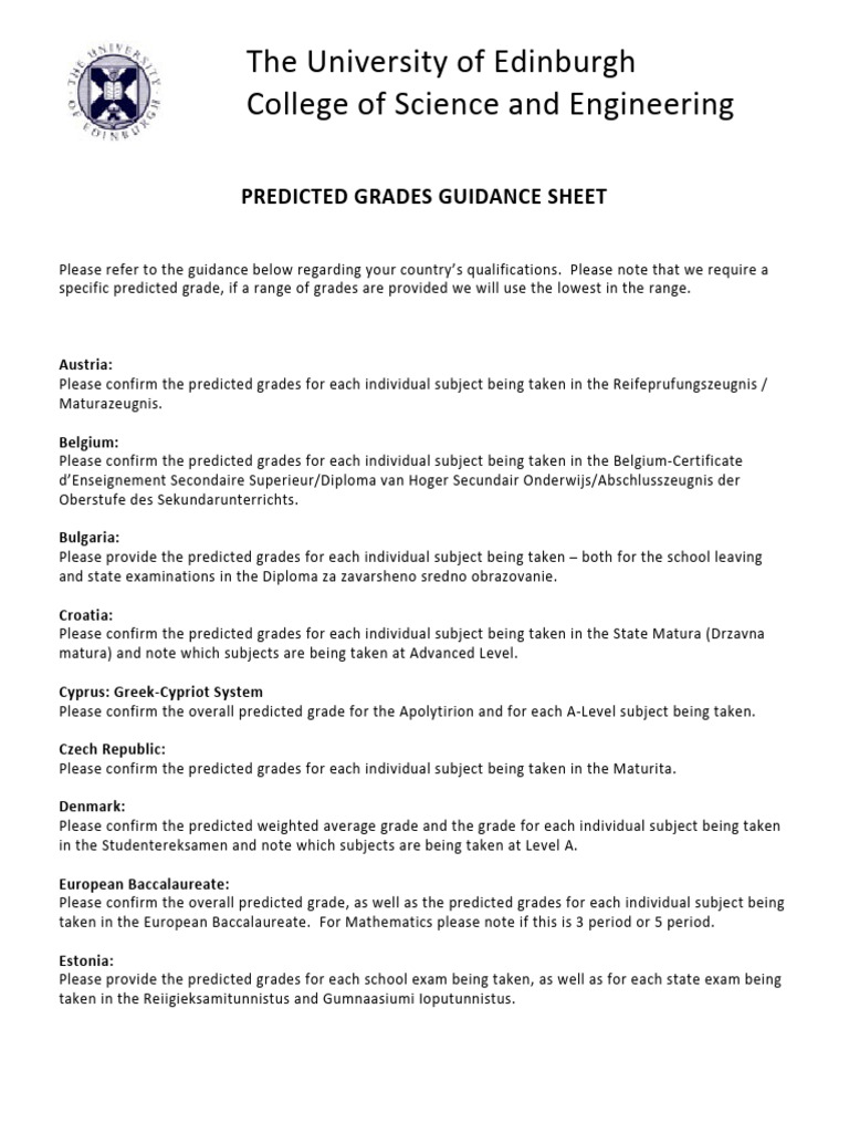 University of Edinburgh Predicted Grades Guidance Sheet | PDF ...