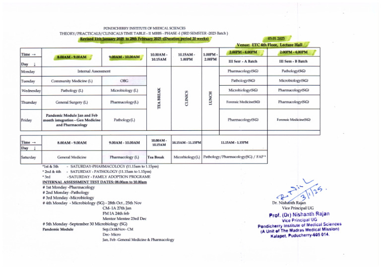 Revised Theory Schedule 03.01.2025 | PDF