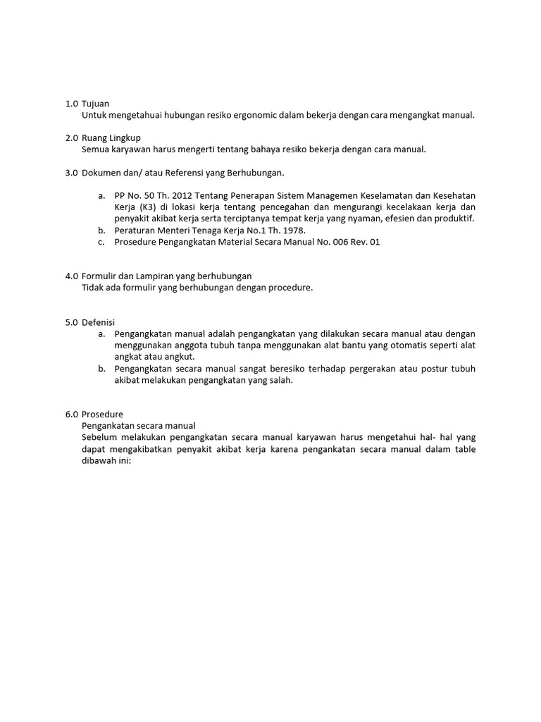 CSMS Doc.006 PROSEDUR PENGANGKATAN MATERIAL SECARA MANUAL | PDF