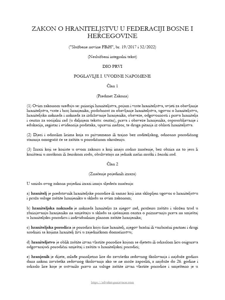 Zakon o Hraniteljstvu U FBiH | PDF