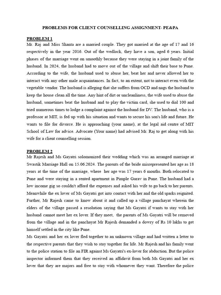Client Counselling Case Studies in Law | PDF | Marriage | Social ...