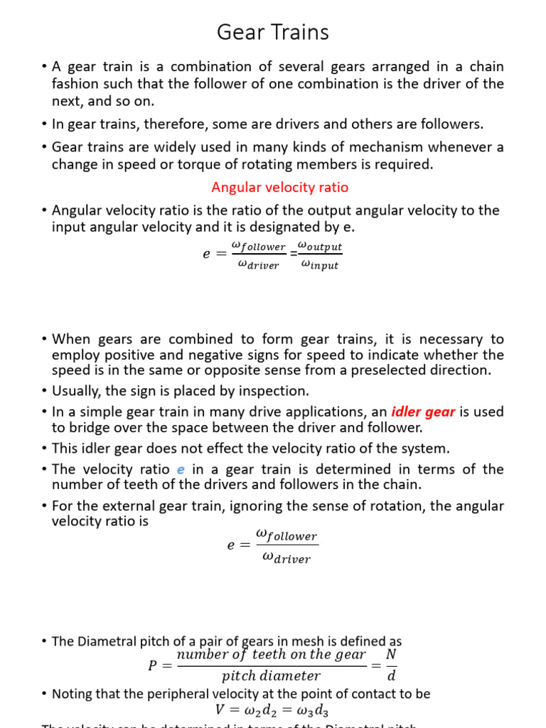 Understanding Gear Trains and Velocity Ratios | PDF | Gear | Motion ...