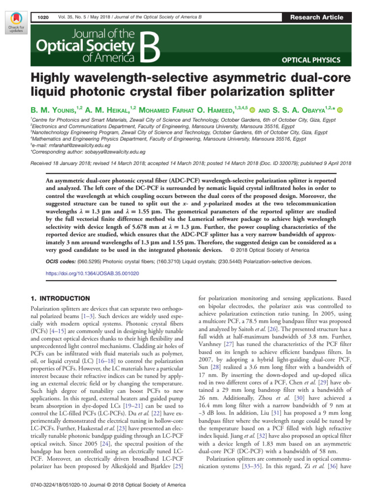 Highly Wavelength-Selective Asymmetric Dual-Core Liquid Photonic Crystal Fiber Polarization ...