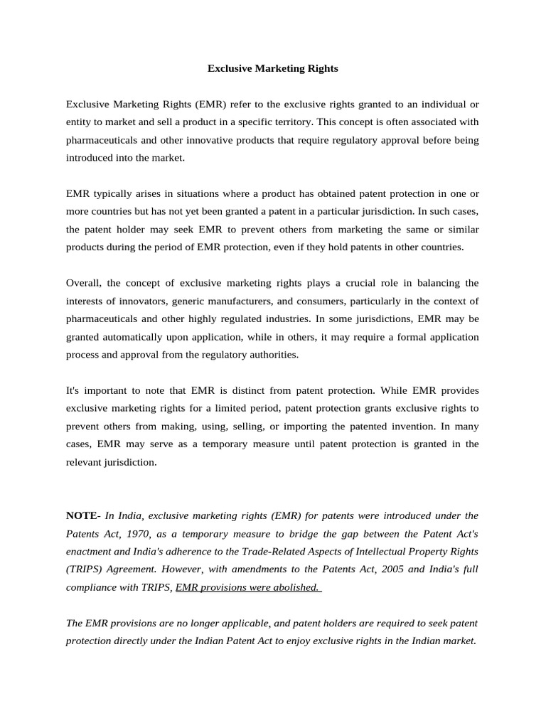 Exclusive Marketing Rights | PDF