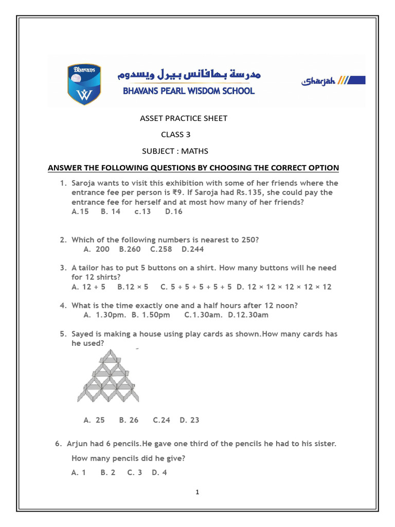 Maths Asset Questions (Grade 3a) | PDF