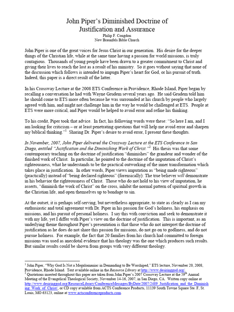 Critique of Piper's Justification Doctrine | PDF | Justification (Theology) | Sola Fide