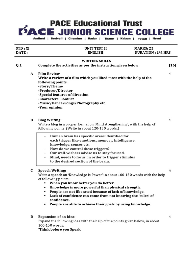 ENGLISH UNIT TEST II 2024 | PDF | Knowledge | Mind ENGLISH UNIT TEST II 2024 | PDF | Knowledge | Mind
