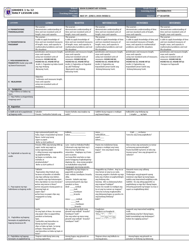 Dll Mathematics 1 q4 w5 | PDF