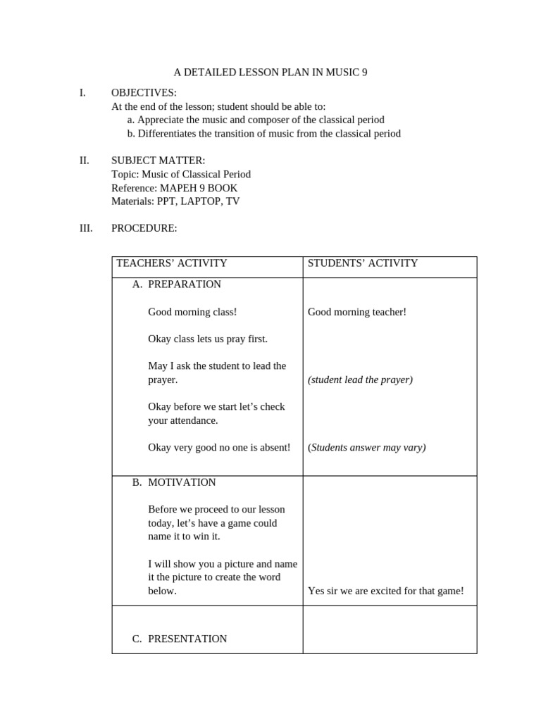 Music Lesson Plan for Classical Period | PDF | Sonata | Tempo