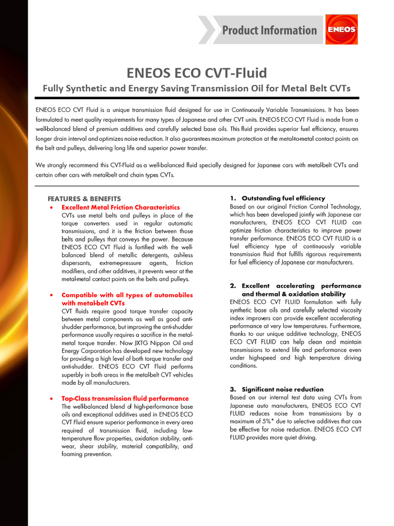 PDS ENEOS ECO CVT Fluid 2020 | PDF | Automotive Industry | Motor Vehicle