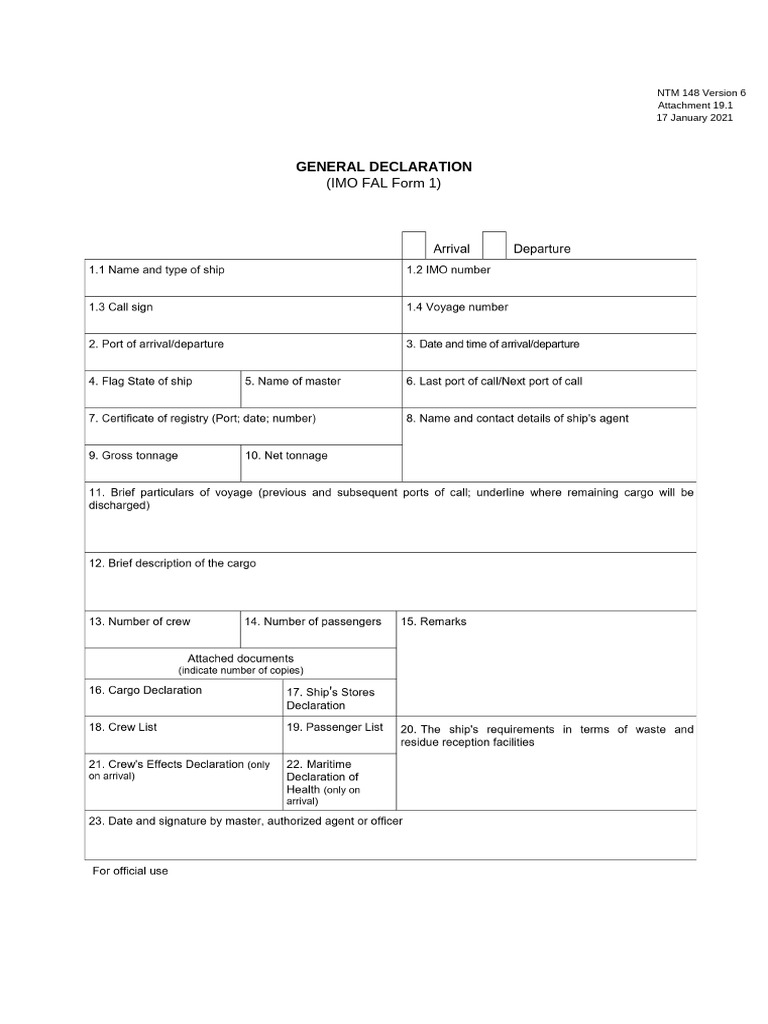 Attachment-19.1-IMO-General-Declaration-FAL-Form-1 | PDF