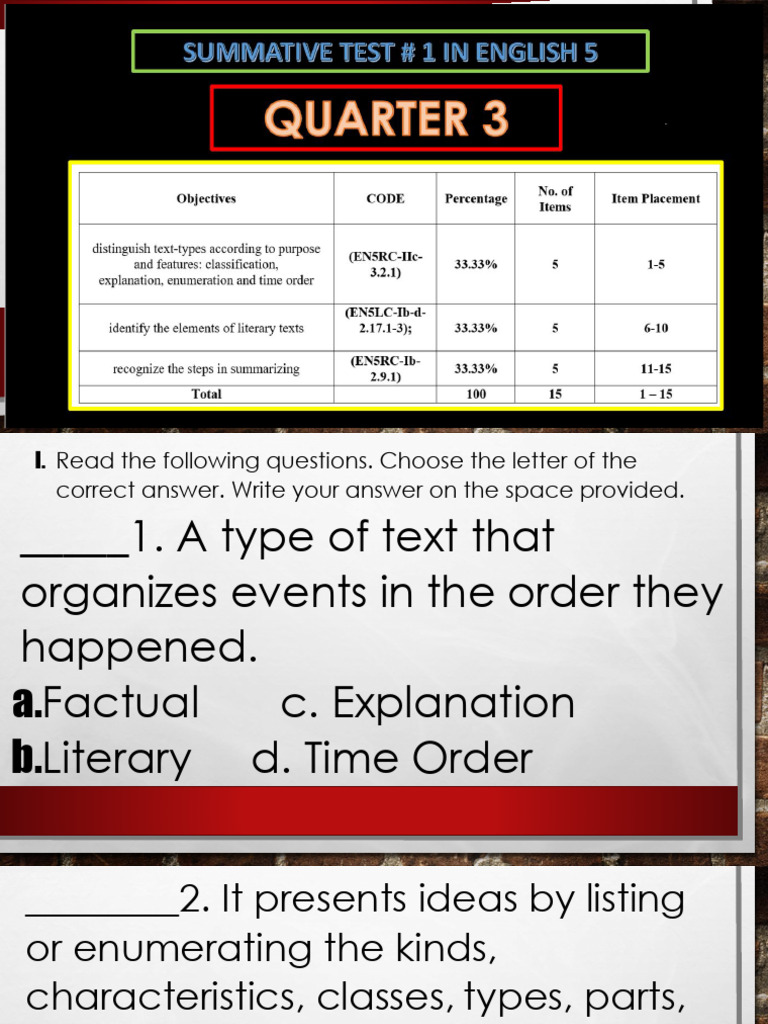 Summative Test in English 5 Quarter 3 | PDF