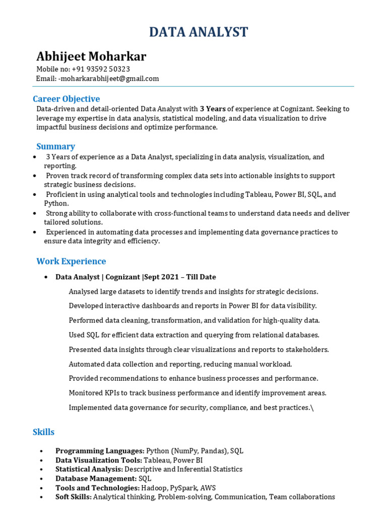 AbhijeetResume (1) | PDF | Data Analysis | Data