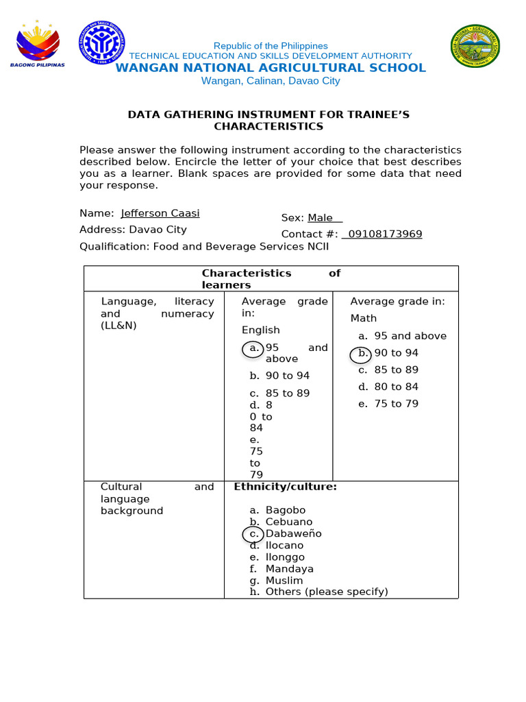 Data Gathering Instrument | PDF | Learning | Cognition