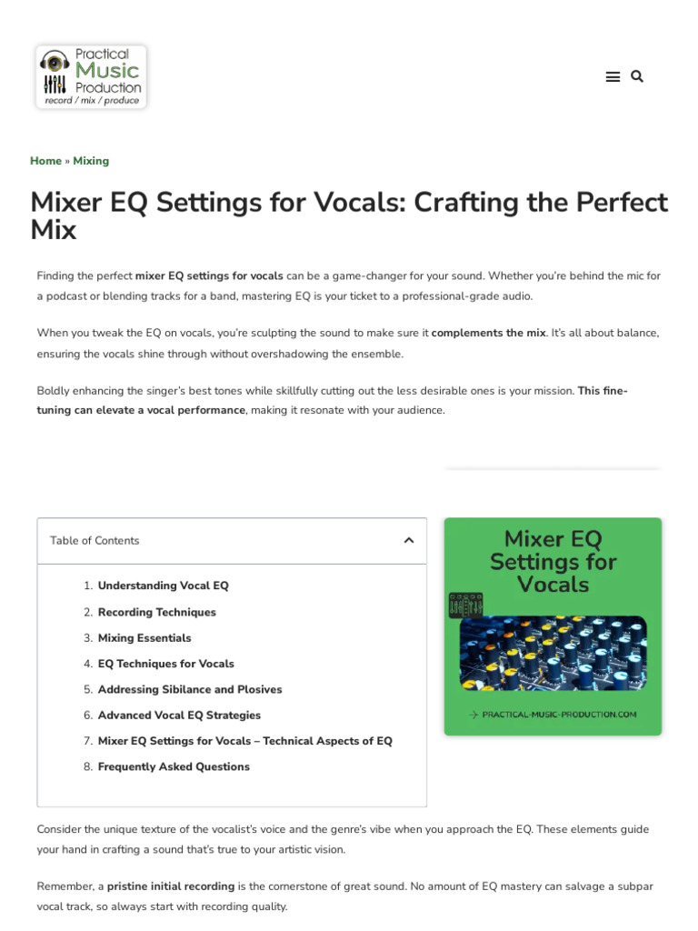 Vocal EQ Settings for Perfect Mix | PDF | Equalization (Audio) | Singing