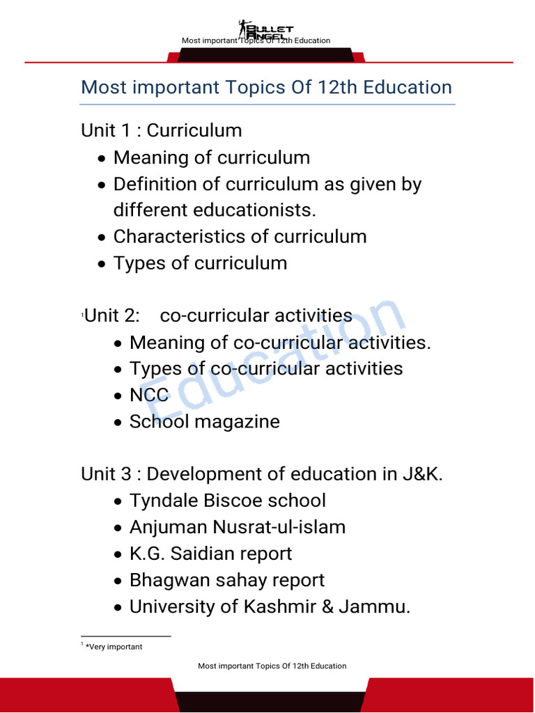 Key Topics in 12th Education Syllabus | PDF