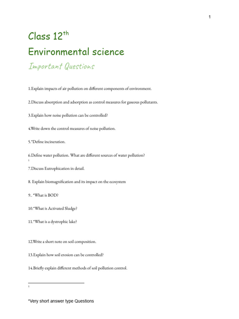 Environmental science important questions. | PDF | Pollution | Waste