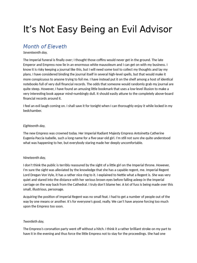 It Is Not Easy Being An Evil Advisor | PDF | Emperor