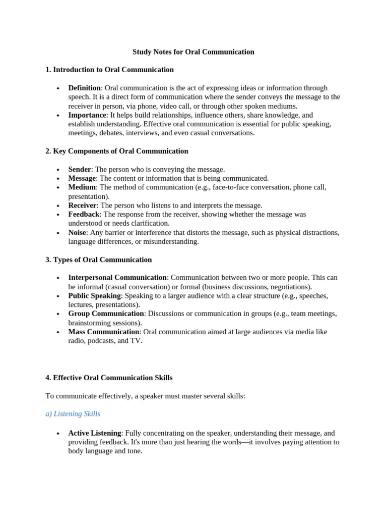 Study Notes For Oral Communication | PDF | Communication | Body Language